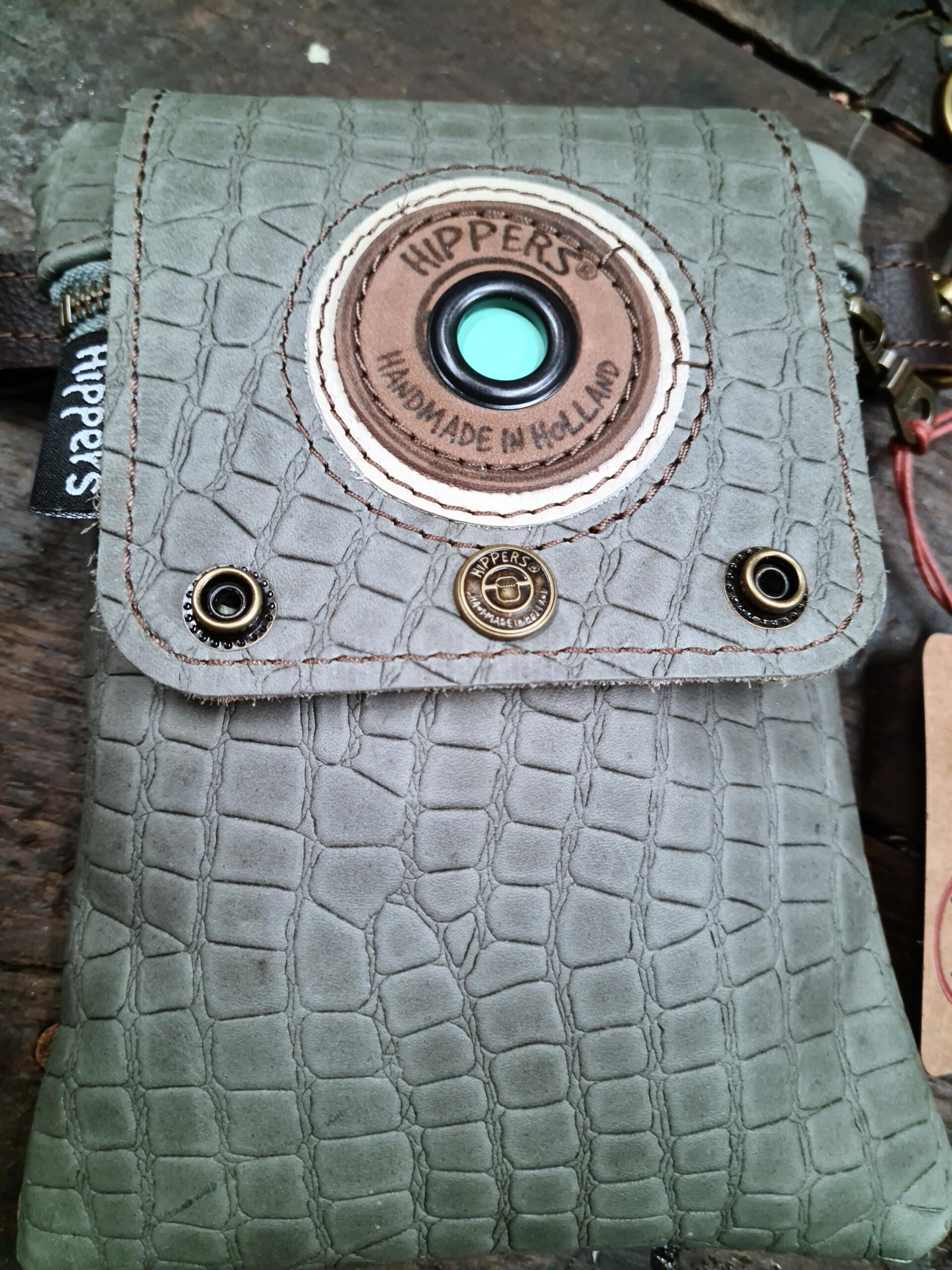 Dubbele heuptas grijsgroen croco/ bruin since 2011 - Hippers