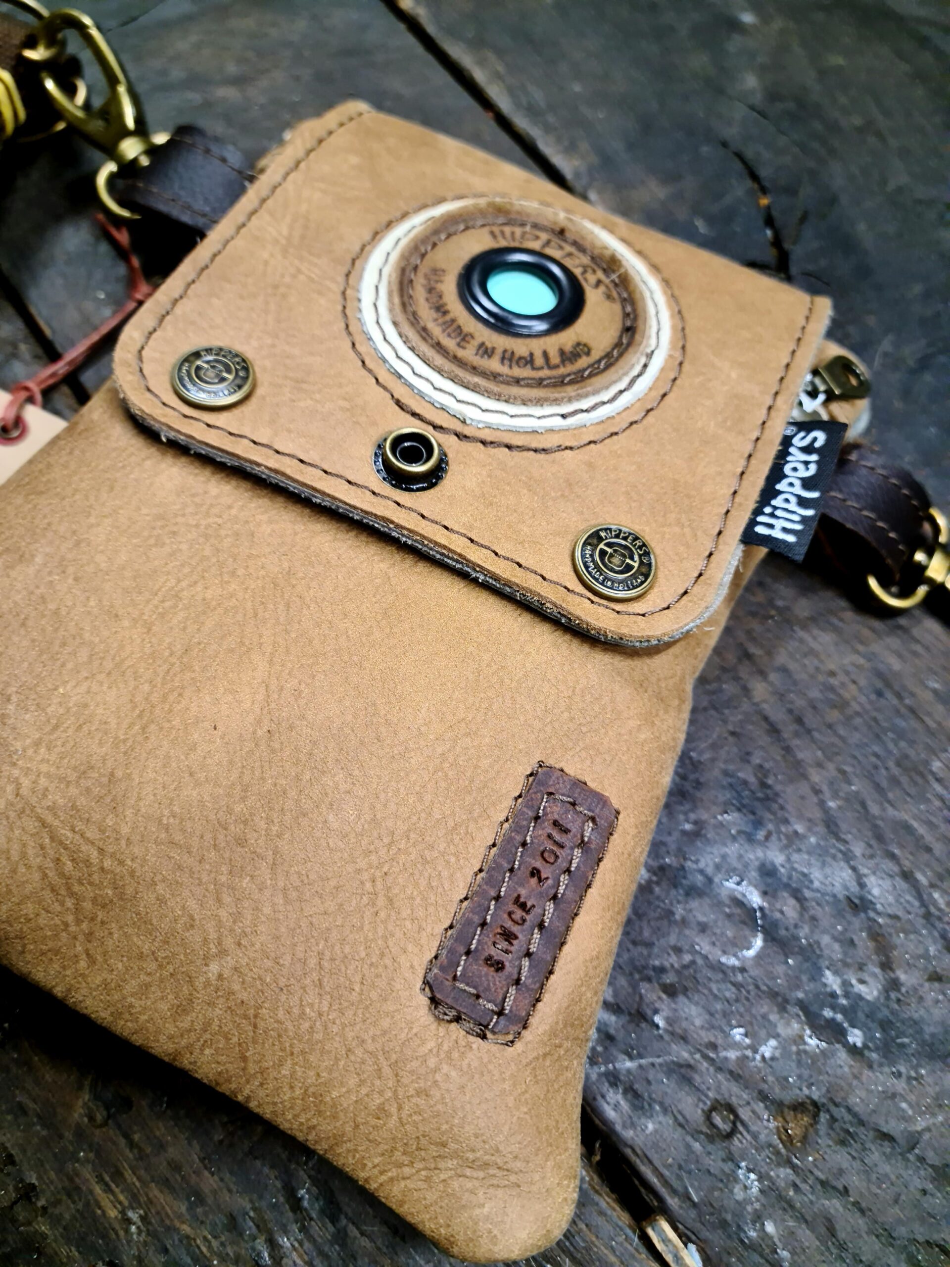 Dubbele heuptas grijsgroen croco/ bruin since 2011 - Hippers